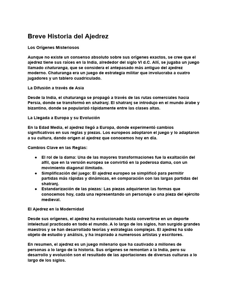 Historia del Ajedrez: Orígenes y Evolución | PDF