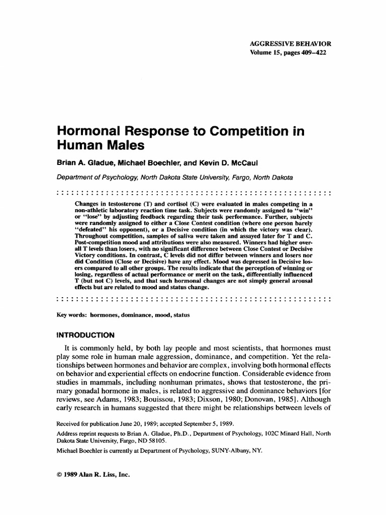 Hormonal Response To Competition | PDF | Aggression | Testosterone
