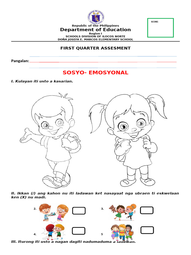 First Quarter Assessment - Kinder | PDF