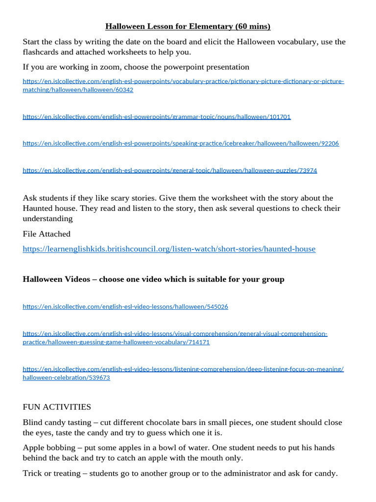 Halloween Lesson Plan for Kids | PDF