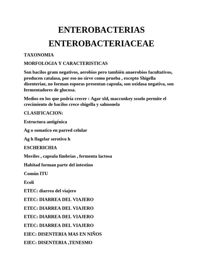 Características y Clasificación de Enterobacterias | PDF