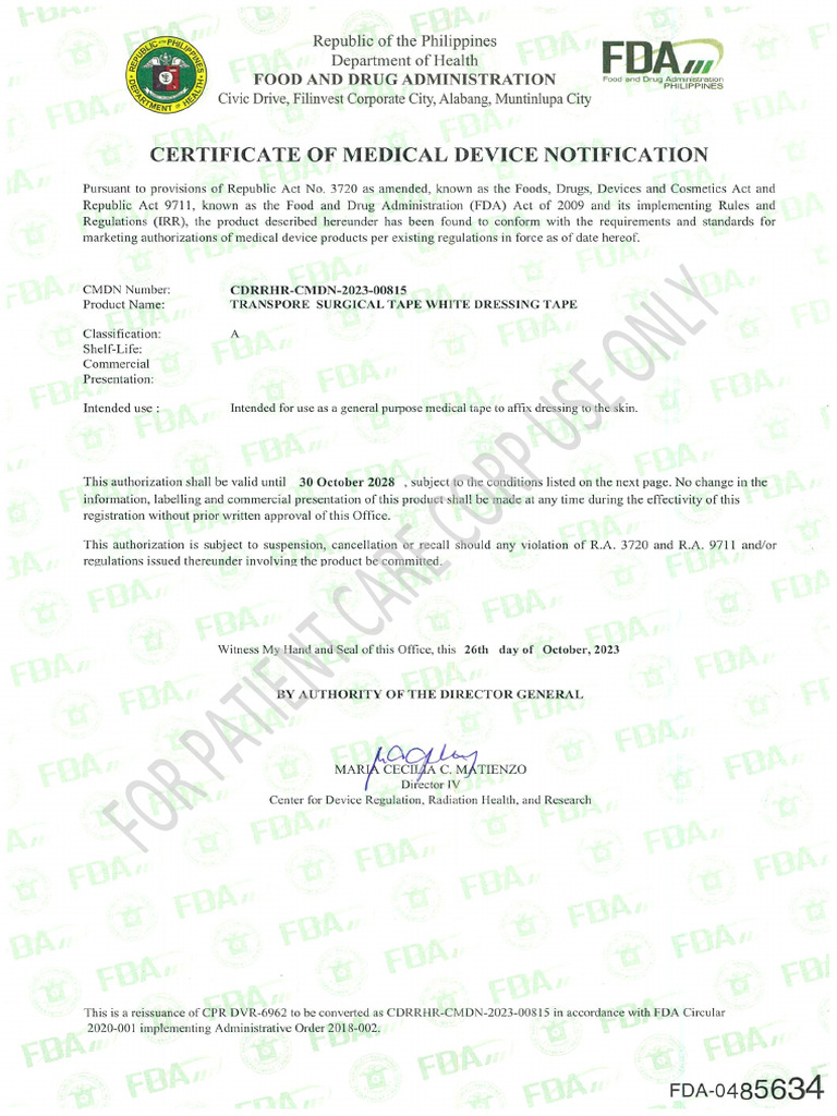 3M Transpore Surgical Tape White, CDRRHR-CMDN-2023-00815, Formerly DVR ...