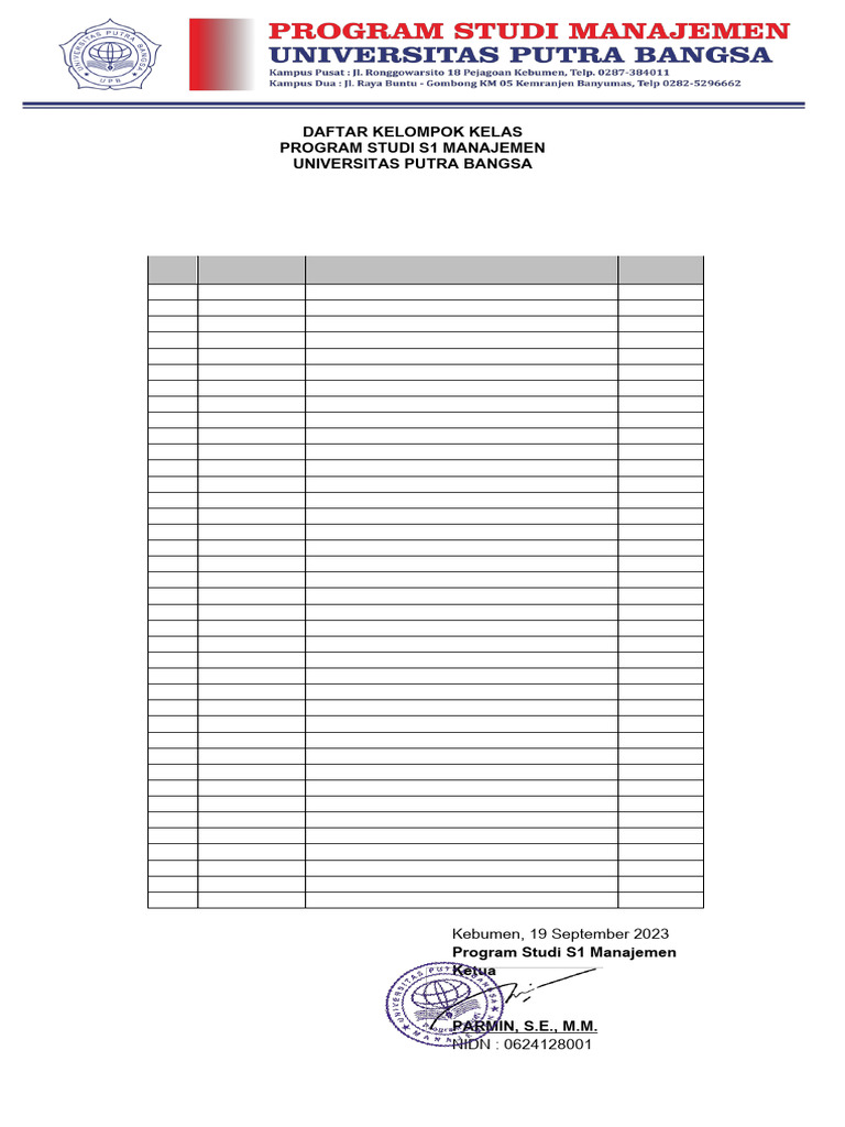 Daftar Kelompok Kelas TA 2023 2024 UPB | PDF