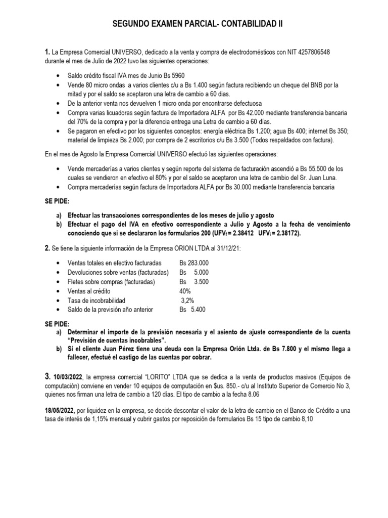 Segundo Parcial Contabilidad Ii 2022 2V4 | PDF | Economias | Dinero