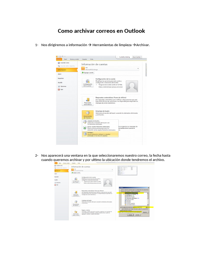 HowTo Archivar Correos en OutLook | PDF