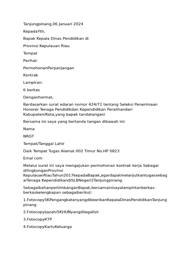 Surat Perpanjangan Masa Kerja | PDF