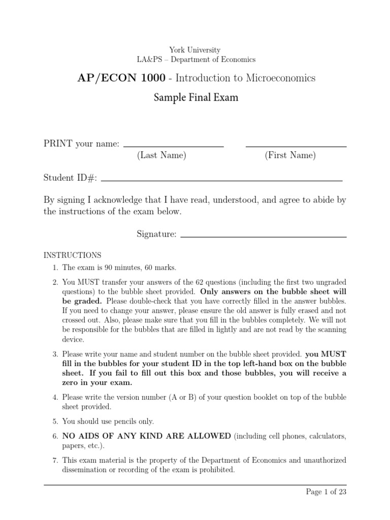 1000- Sample Final Exam | PDF | Elasticity (Economics) | Demand
