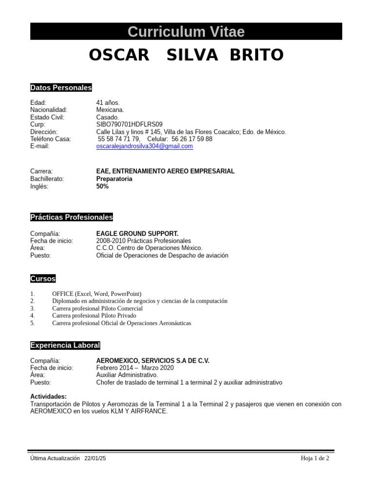 Curriculum Oscar Silva | PDF | Transporte | Aviación