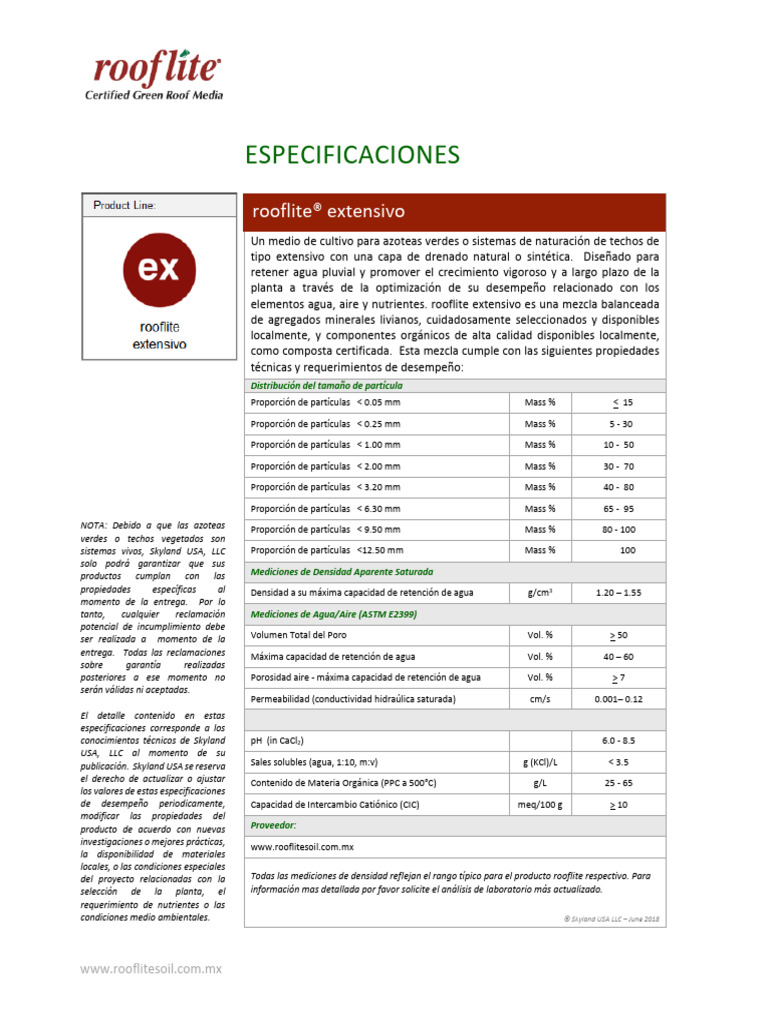 Rooflite Extensivo ESPECIFICACIONES 6 2018 MX | PDF | Agua | Ciencias ...