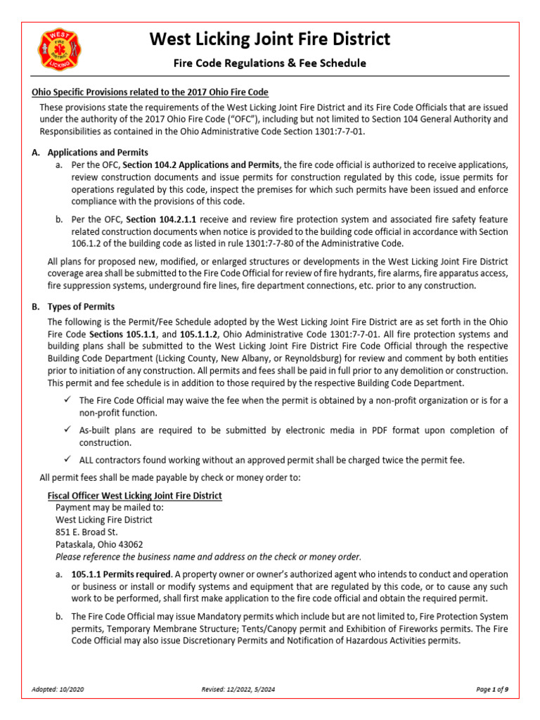 Ohio Fire Code Regulations and Fees May 2024 FINAL | PDF | Fire Safety ...