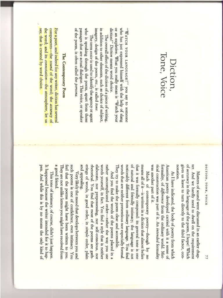 Diction Tone and Language Mary Oliver | PDF
