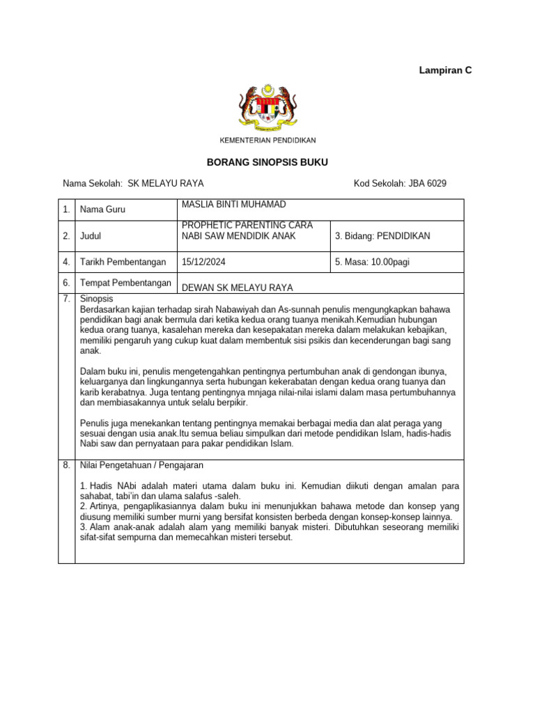 Sinopsis - Sekolah - 1 (4) .Doc MASLIA | PDF