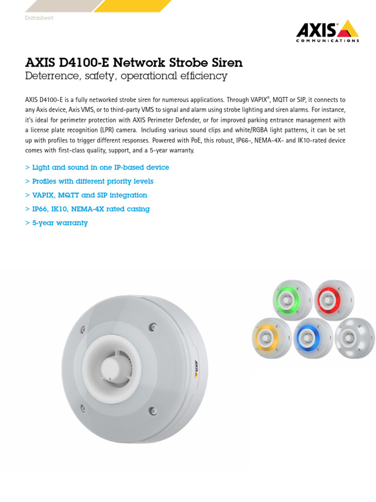 datasheet-axis-d4100-SIRENA ESTROBOSCOPICA DE RED | PDF | Session Initiation Protocol ...