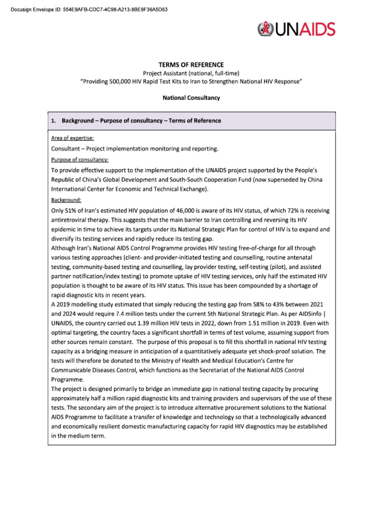 TOR-UNAIDS Project Assistant | PDF