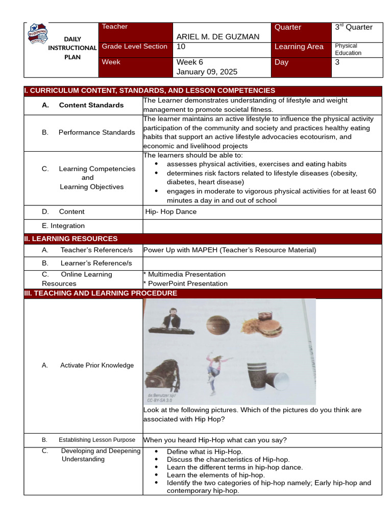 Q3-Week 4- Grade 10- Mapeh- PE | PDF | Hip Hop Music | Learning
