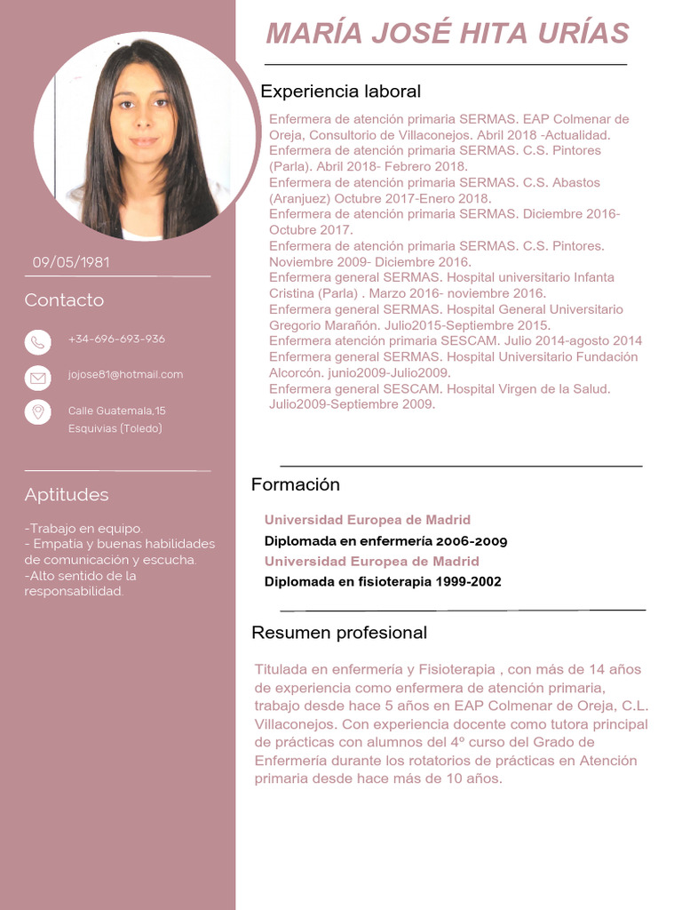 Curriculum Vitae MJ | PDF | Enfermería | Especialidades Medicas