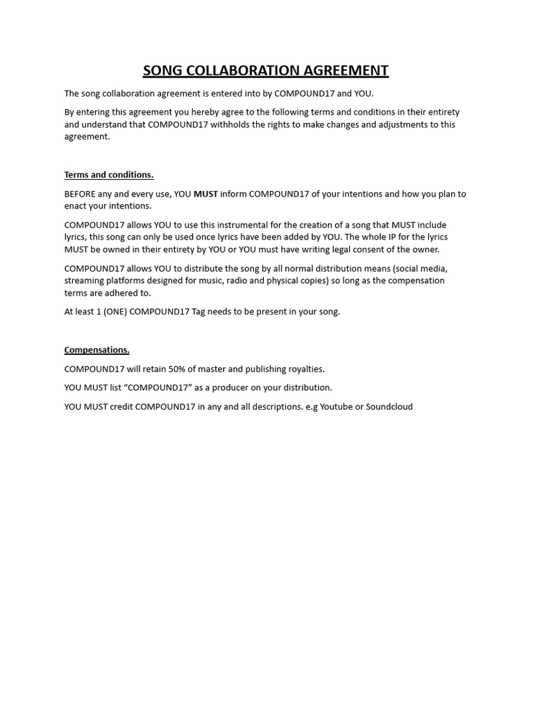 Song Collaboration Agreement Terms | PDF