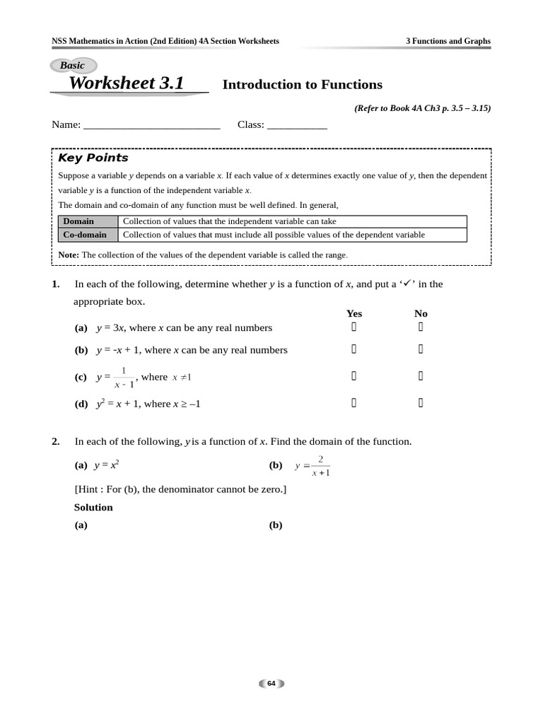 4A03_WS_01e | PDF | Function (Mathematics) | Quadratic Equation