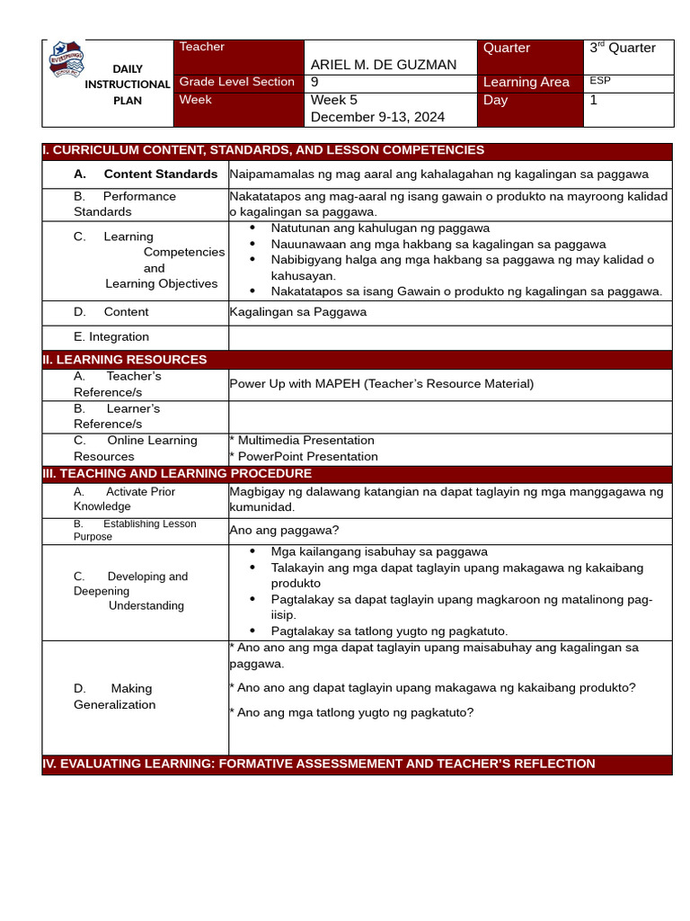 Q3-Week 4 - Grade 9 - ESP | PDF