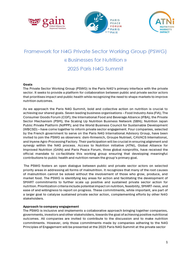 2025 Paris n4g Private Sector Working Group Framework | PDF | Healthy ...