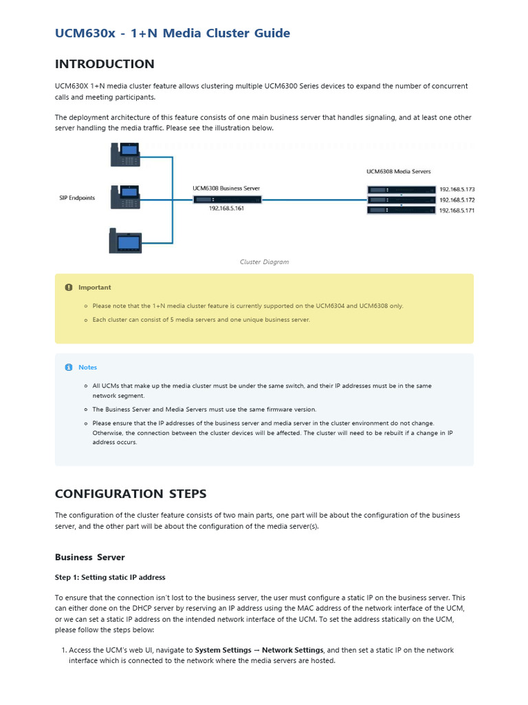 UCM630X Media Cluster Setup Guide | PDF | Ip Address | Computer Network