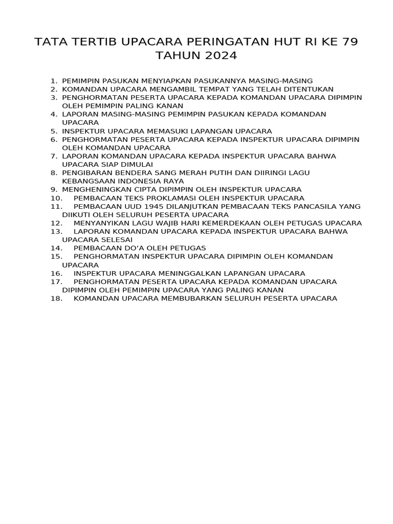 Tata Tertib Upacara Peringatan Hut Ri Ke 77 | PDF