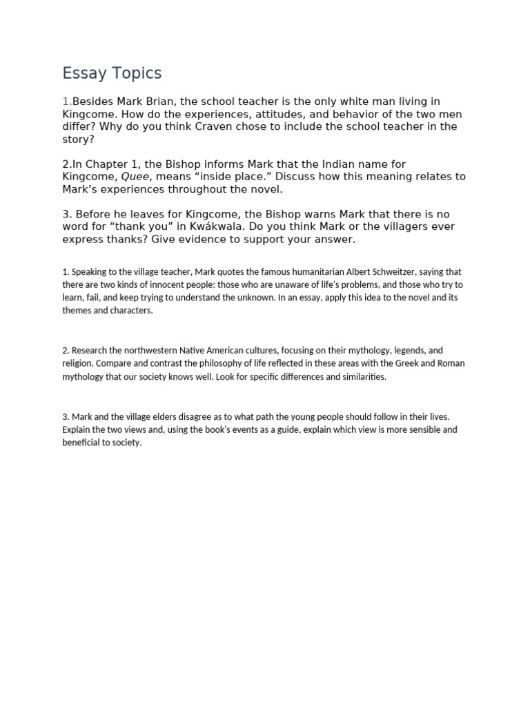 Essay Topics - Chocolate War | PDF