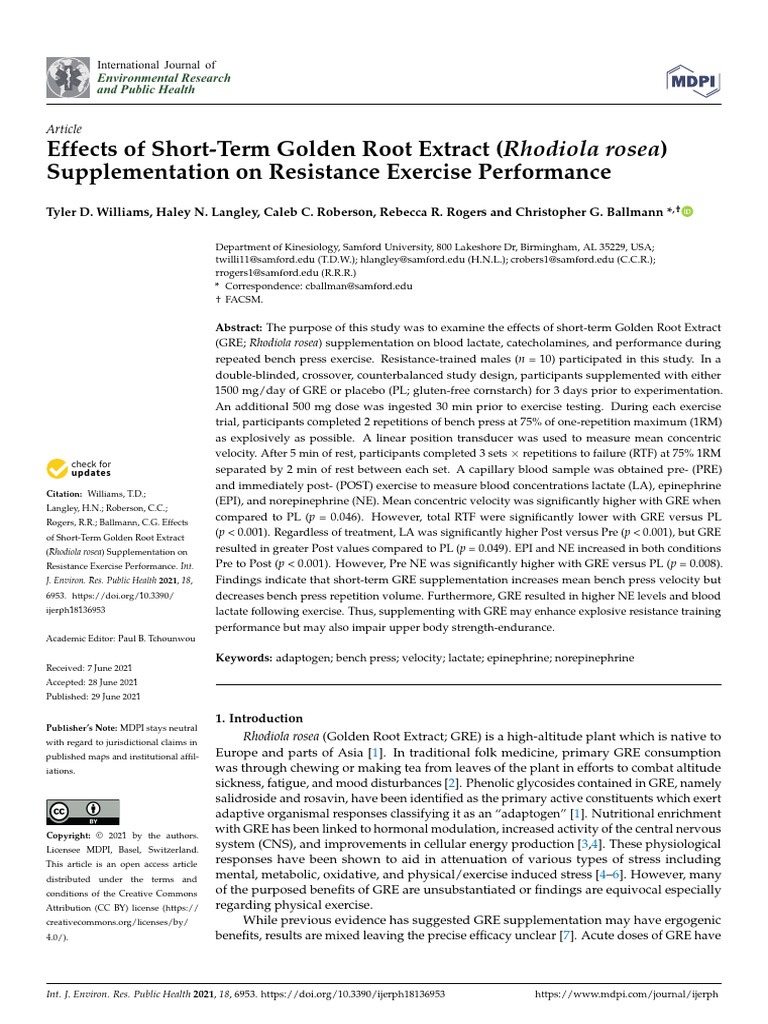 Effects of short term golden root extract Rhodiola Rosea ...