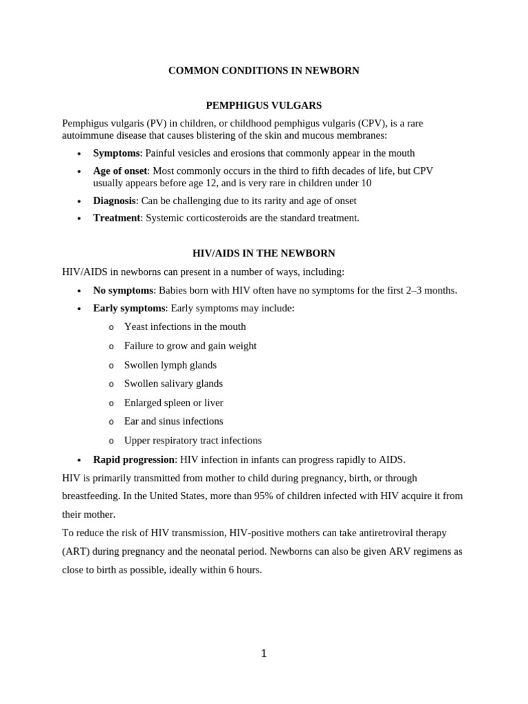 Common Conditions and Injuries in The Newborn | PDF | Hiv/Aids | Heart