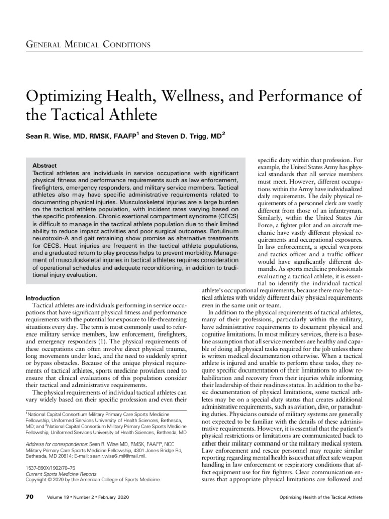Tactical Athlete Health Optimization | PDF | Stroke | Sensitivity And Specificity