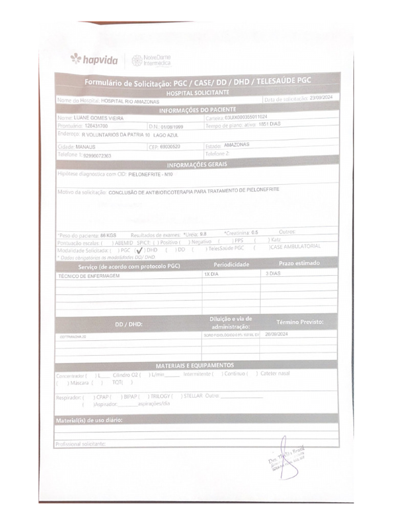 Formulário de Solicitação PGC CASE DD DHD TELESAÚDE PGC-13 | PDF