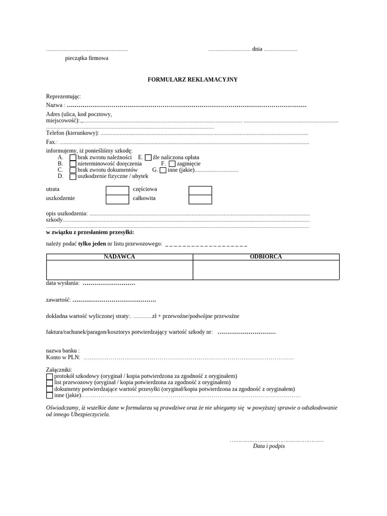 FORMULARZ-REKLAMACYJNY_2021 | PDF
