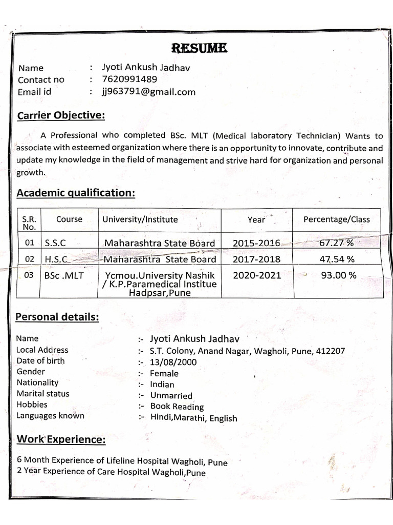 Jyoti Jadhav Resume | PDF