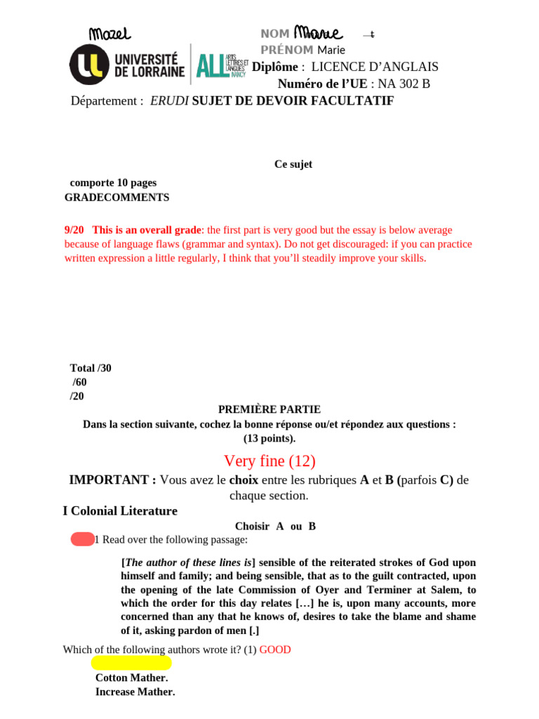 Devoir Littérature | PDF