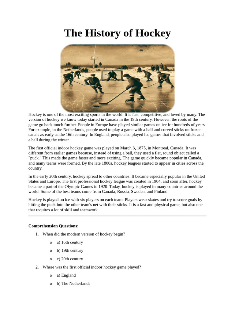 1.the-History-Of-Hockey - No Answers | PDF | Ice Hockey | Sports