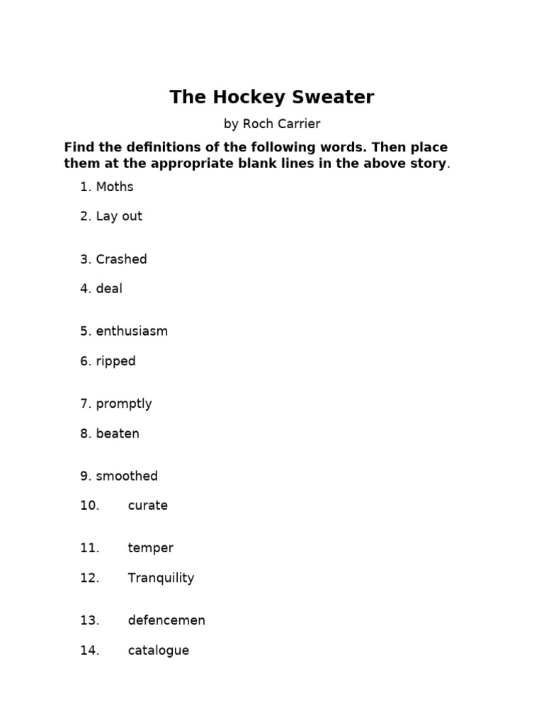 The Hockey Sweater Vocabulary | PDF