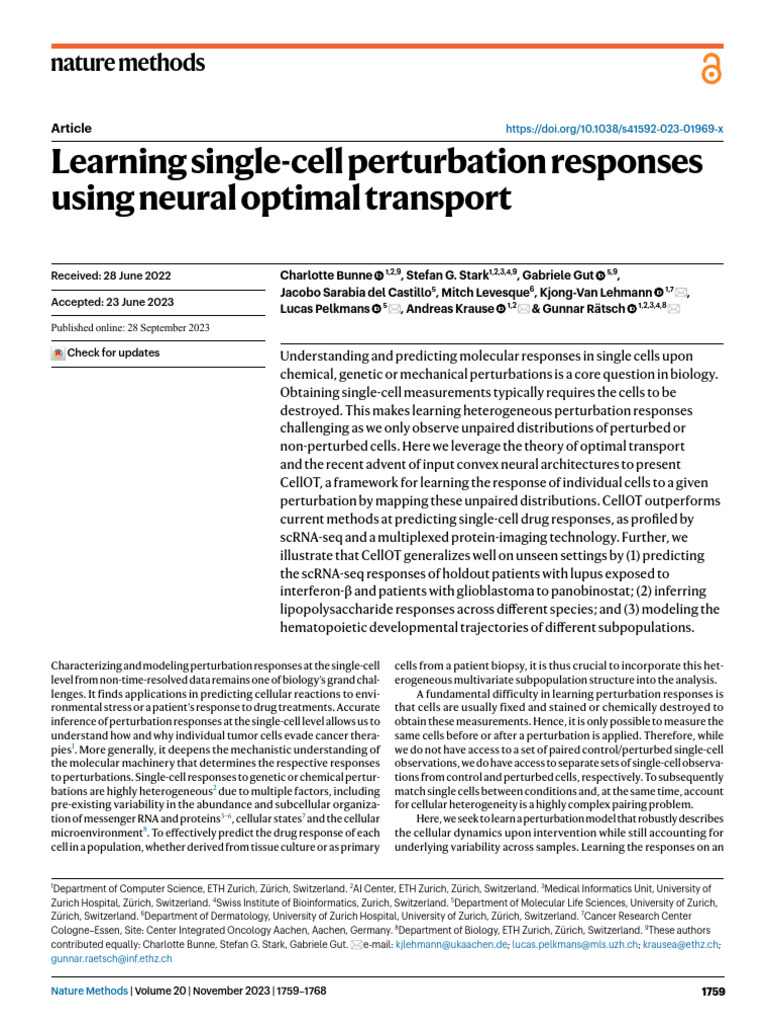 Learning Single-Cell Perturbation Responses Using Neural Optimal Transport | PDF | Perturbation ...