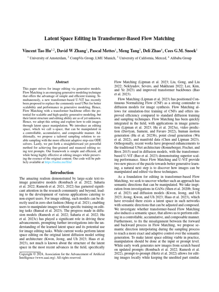 Latent Space Editing in Transformer-Based Flow Matching | PDF | Applied Mathematics | Artificial ...