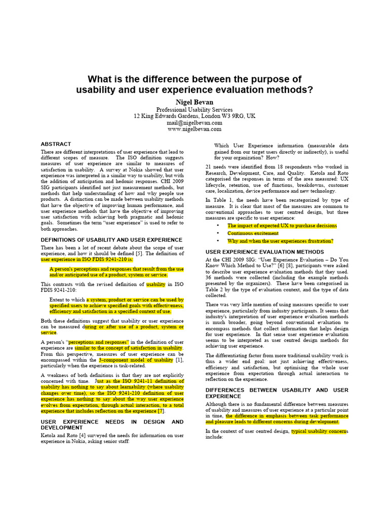 BEVAN_UX_usability | PDF | User Experience | Usability