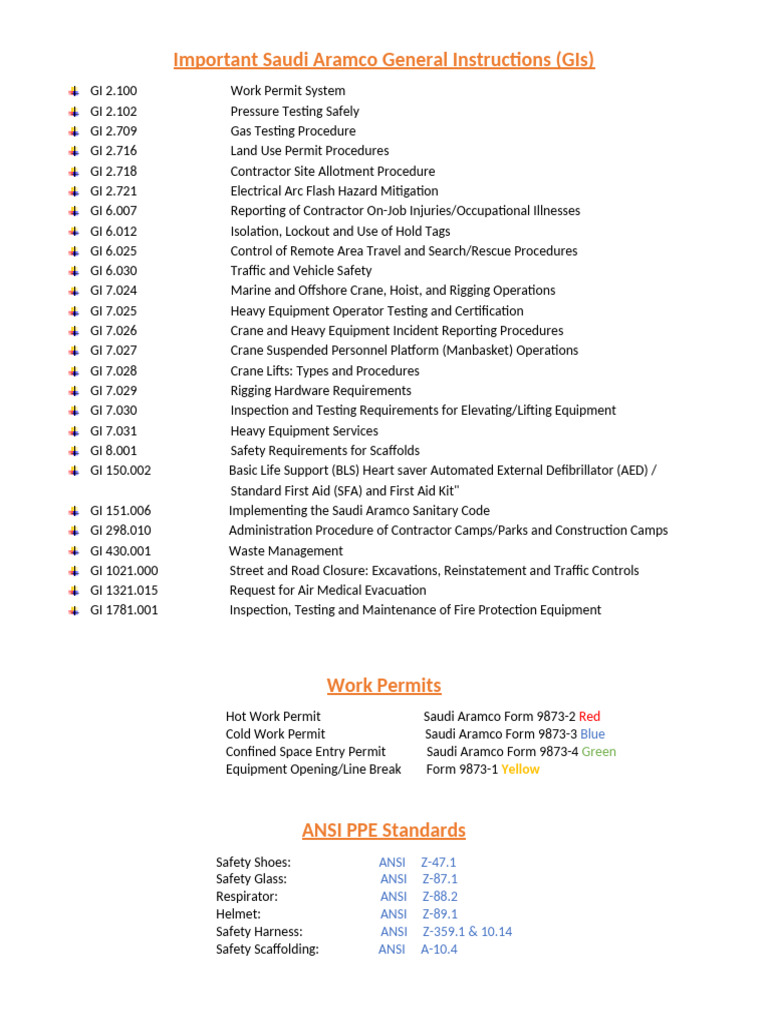 HSE SA GIs, Distances & Abbreviations | PDF | Crane (Machine) | Safety