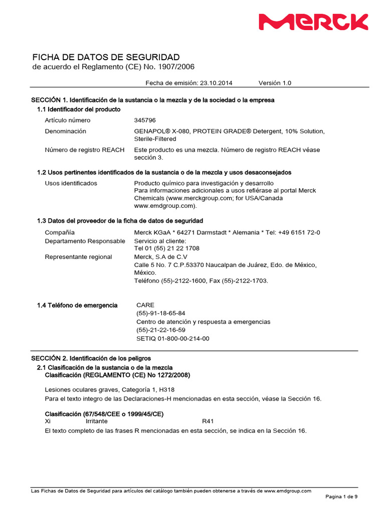 FDS Genapol 28% | PDF | Toxicidad | Agua