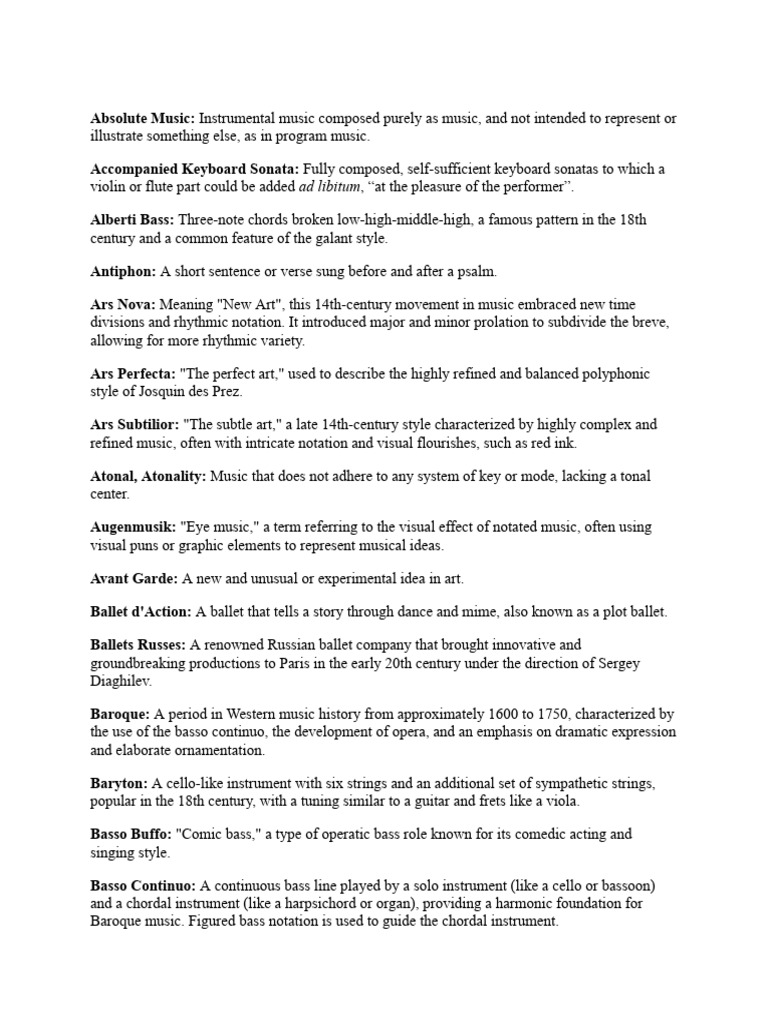 Music History Study Guide.2 (Glossary) | PDF | Sonata | Classical ...