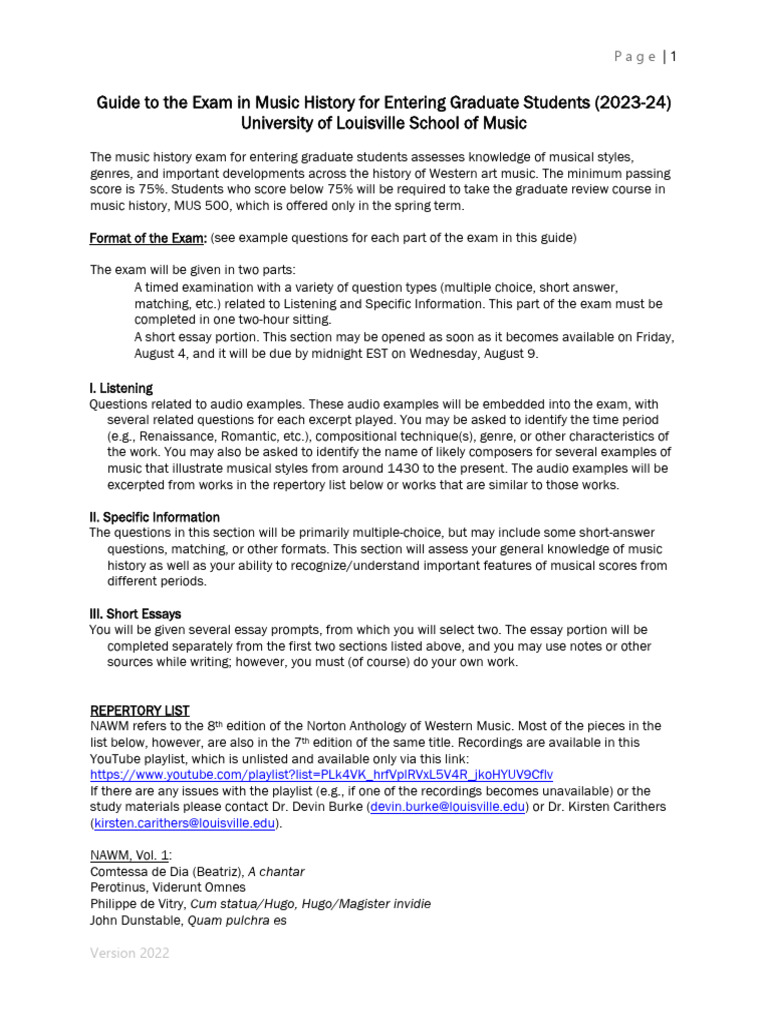 UL - Graduate Music History Study Guide and Exam Information - 2023 ...