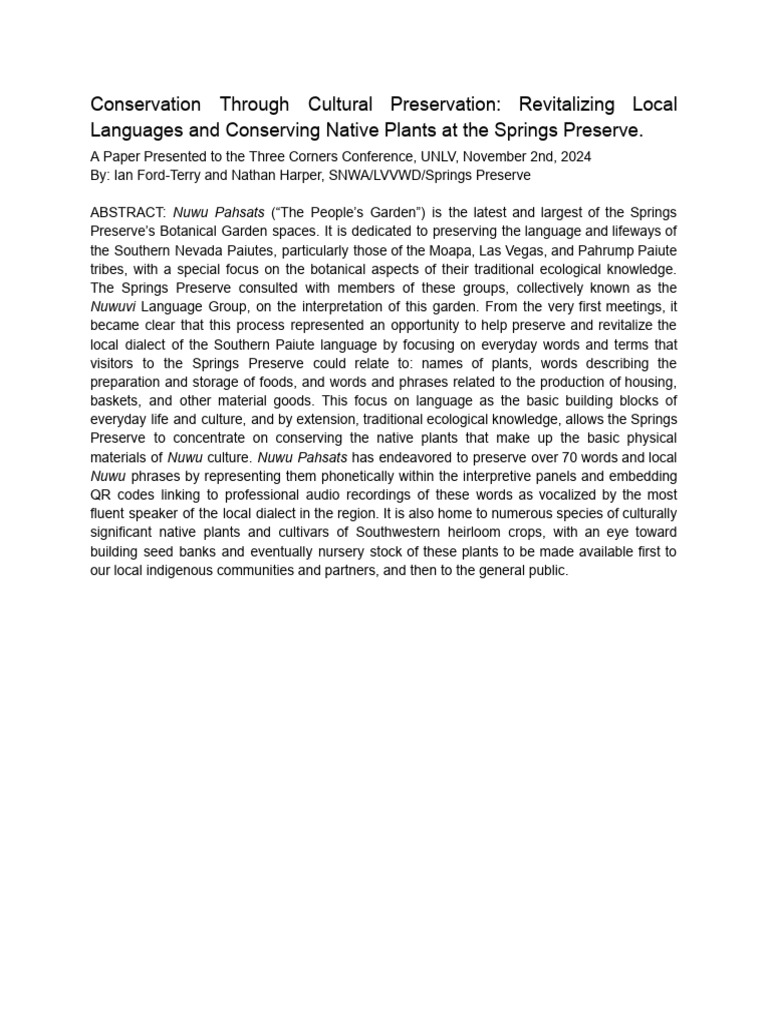 Revitalizing Nuwu Language and Plants | PDF | Biodiversity | Heirloom Plant