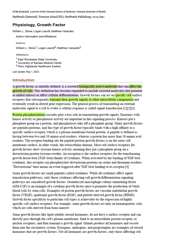 Physiology, Growth Factor - StatPearls - NCBI Bookshelf | PDF | Cell ...