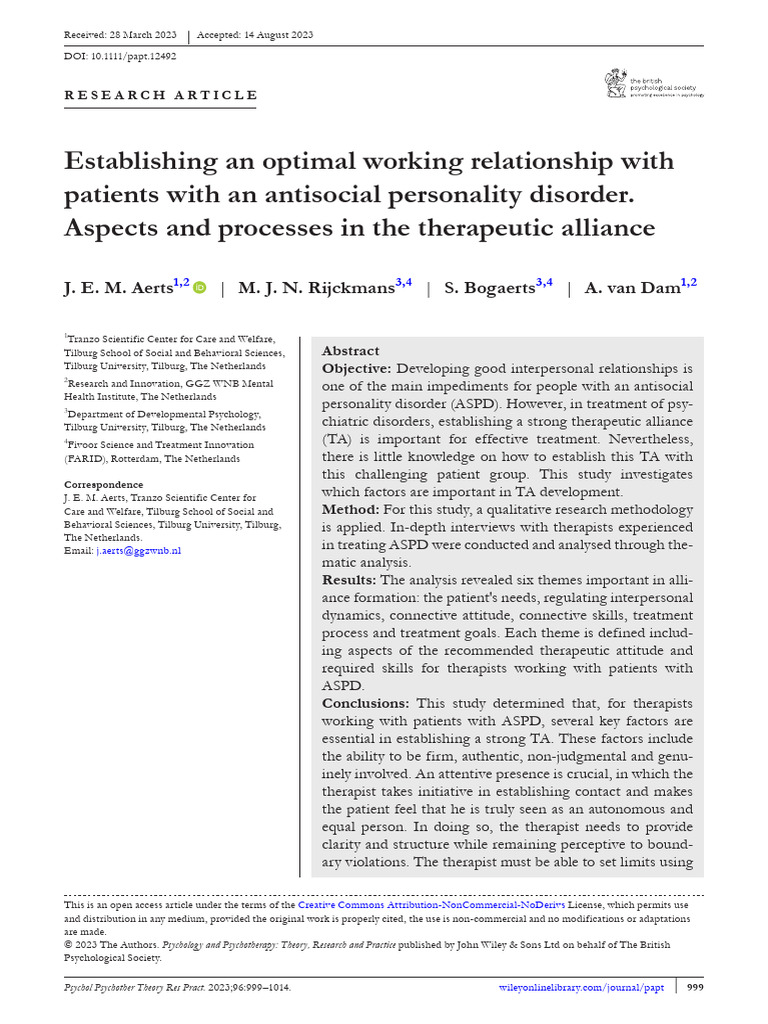 Establishing An Optimal Working Relationship With Patients With An Antisocial Personality ...