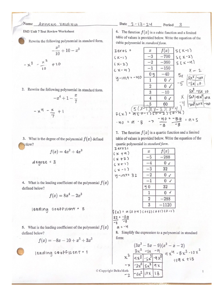 IM3 Unit 7 Test Review Worksheet | PDF