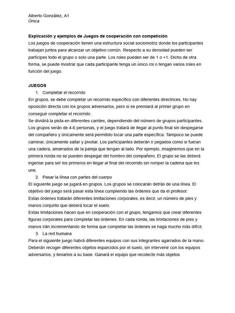 Explicación y ejemplos de Juegos de cooperación con competición | PDF Explicación y ejemplos de Juegos de cooperación con competición | PDF