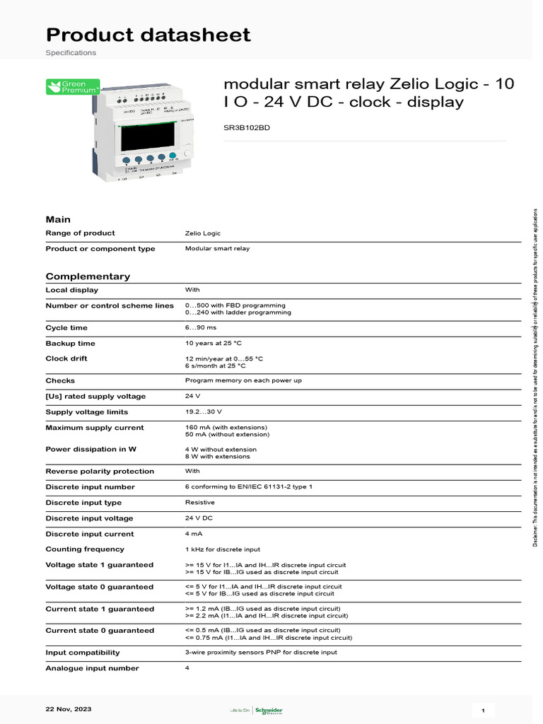 Smart Relay - Zelio Logic SR2 - SR3 - SR3B102BD | PDF | Relay | Electrical Network