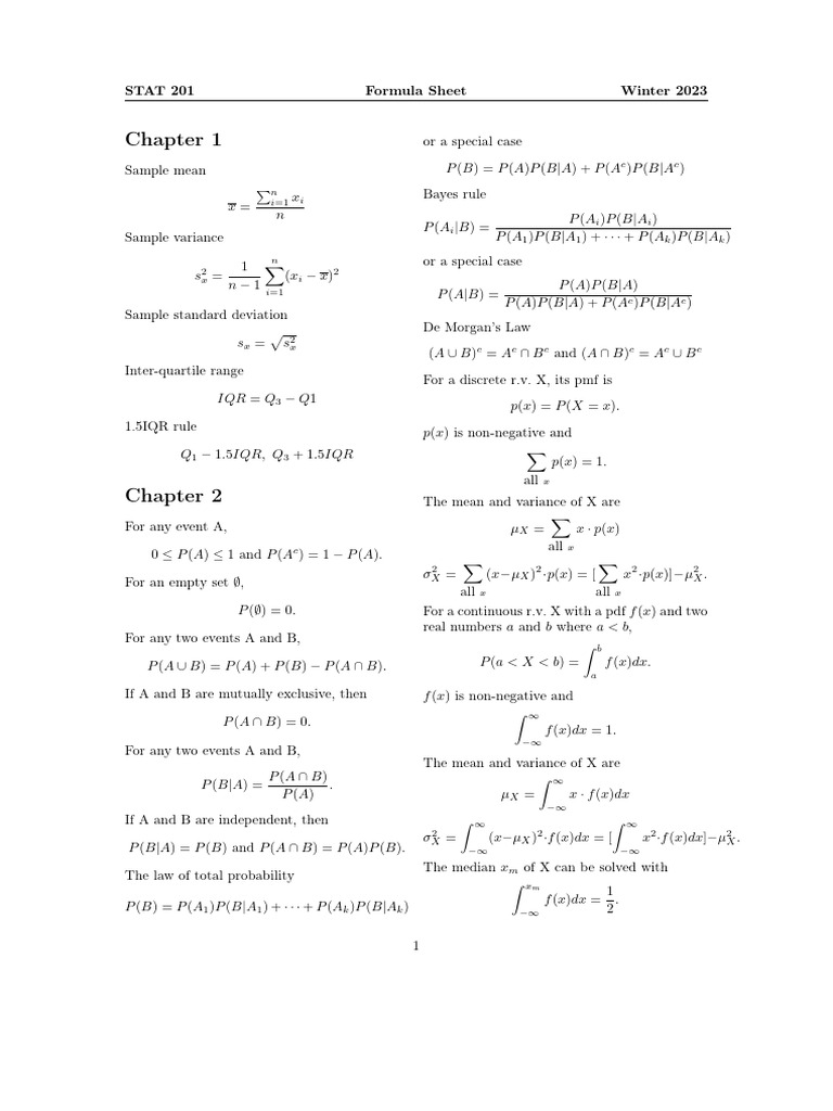 Stats formula sheet | PDF | Scientific Method | Mathematics